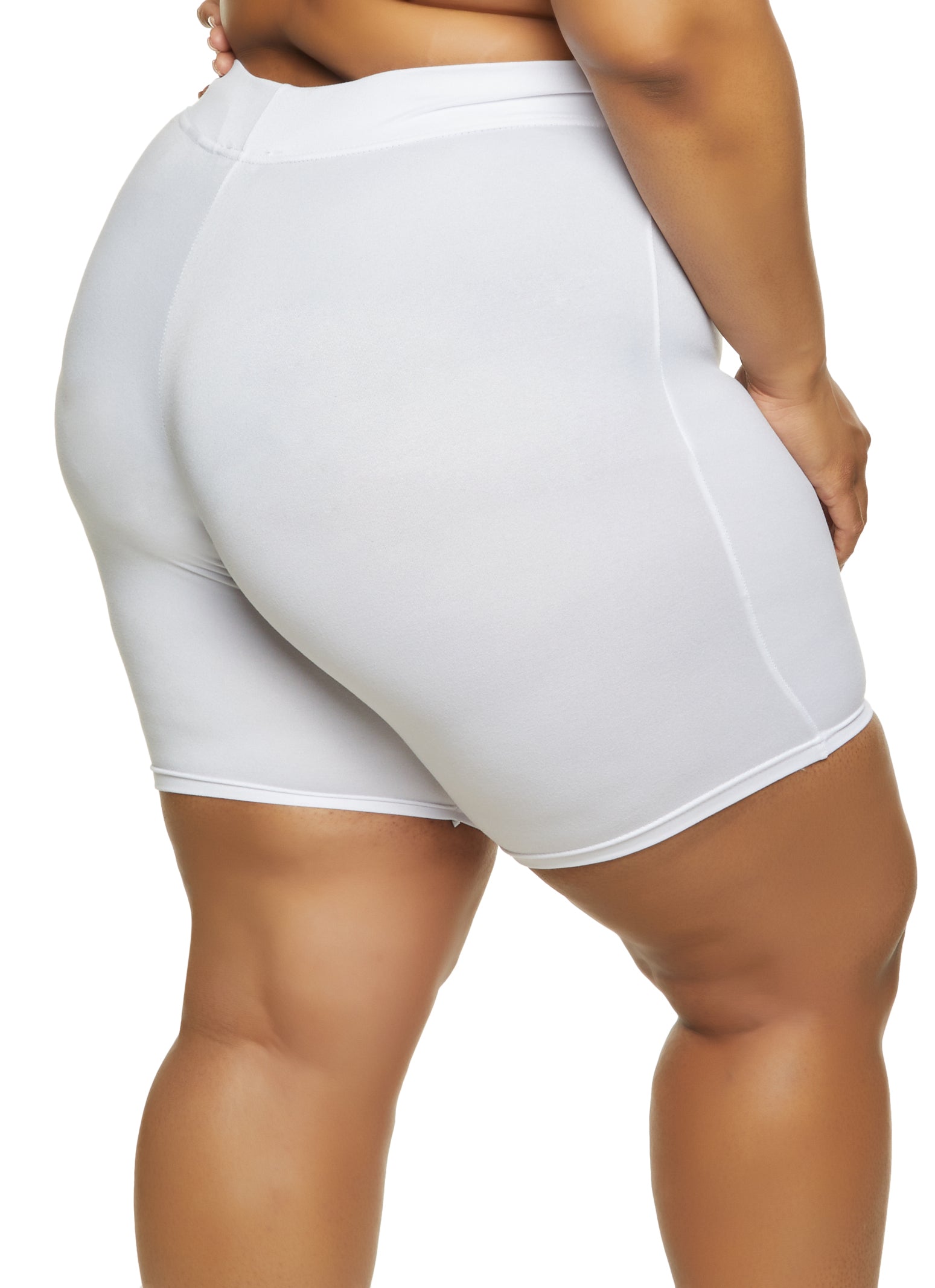 Plus Size Solid High Waist Biker Shorts