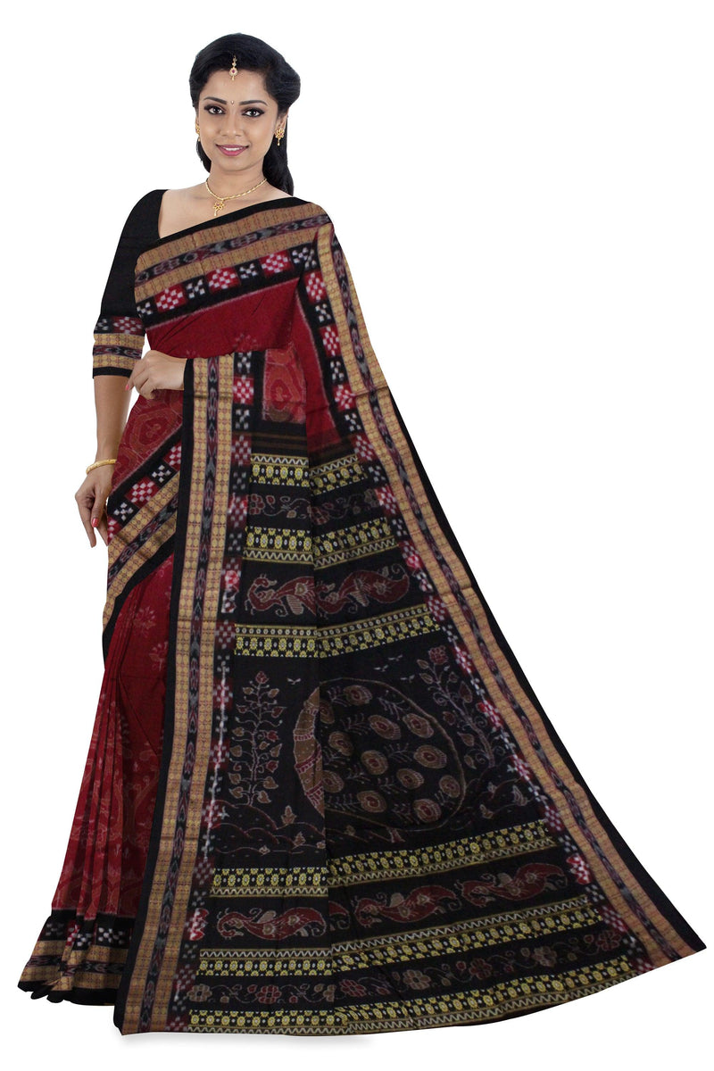 Pasapali Design Peacock And Flower Pattern Sambaluri Cotton Saree In