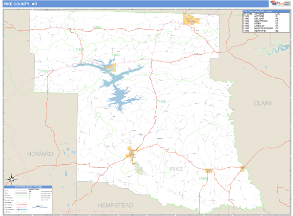 Pike County Arkansas Zip Code Wall Map