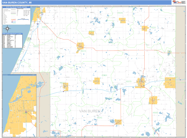 Van Buren County Michigan Zip Code Wall Map