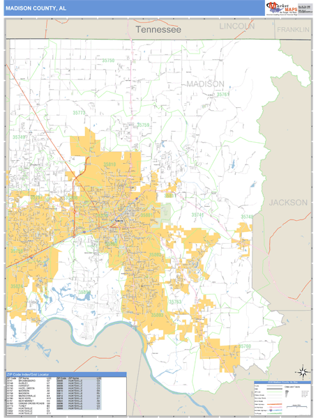 Madison County Alabama Zip Code Wall Map