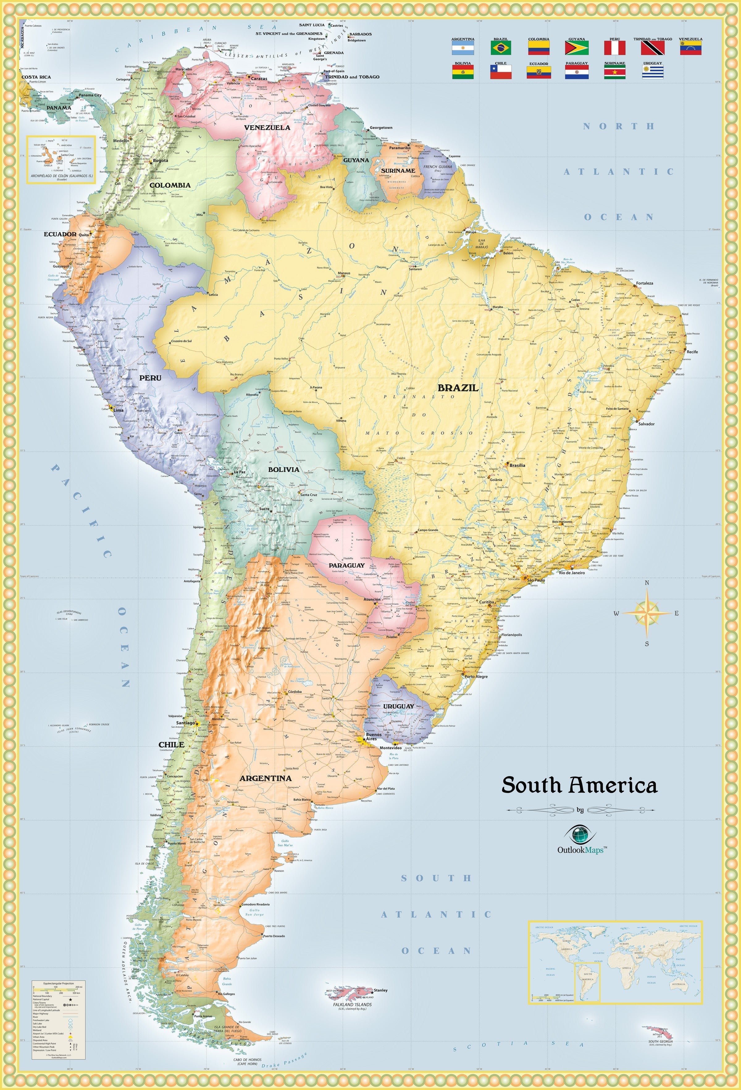 South America Political Wall Map