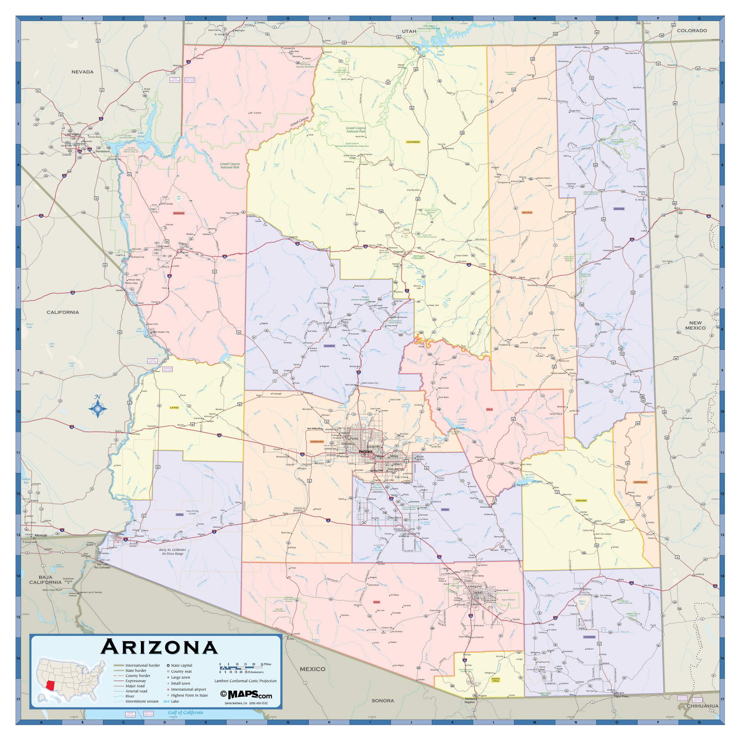 Arizona Counties Map Printable