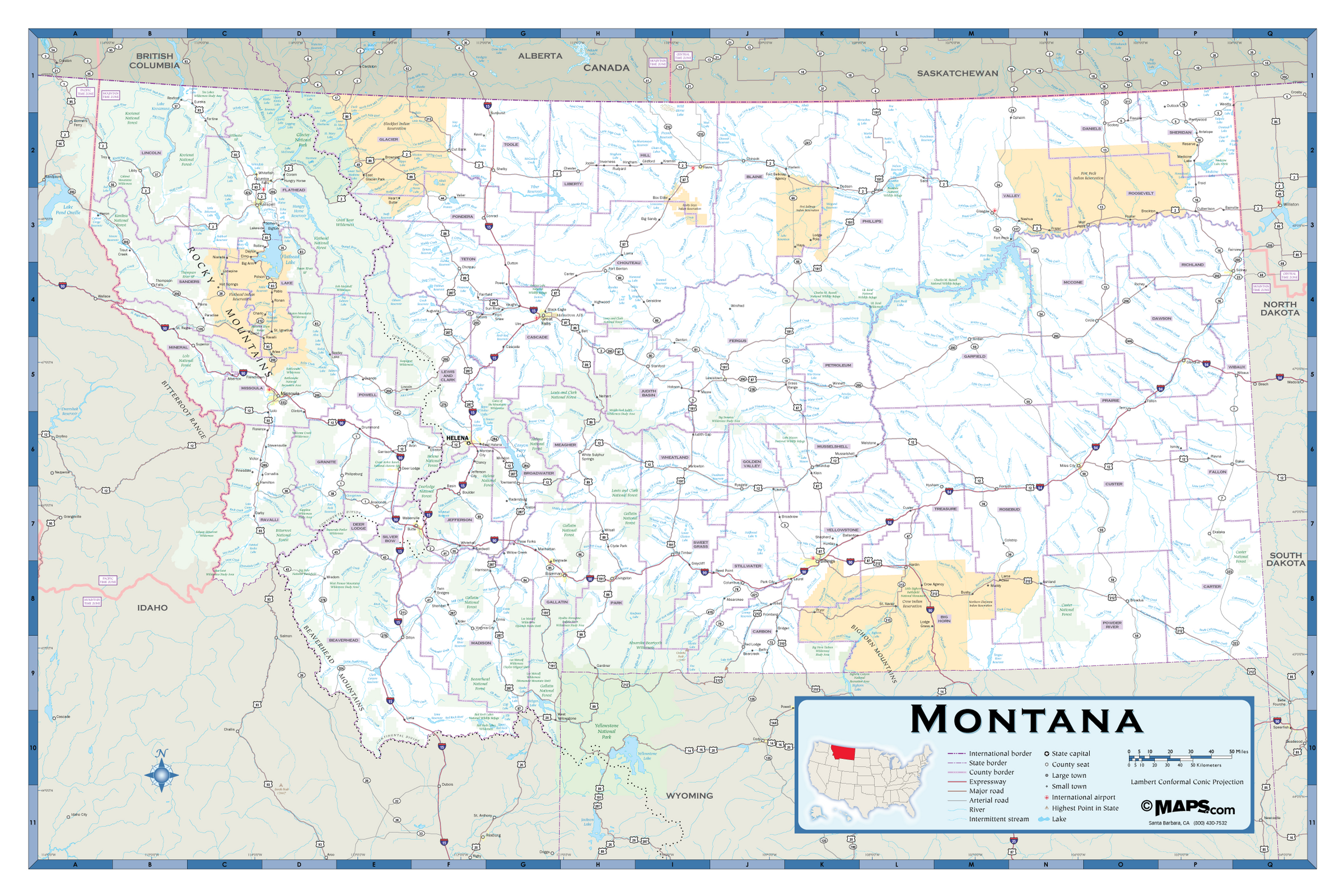 Large Detailed Roads And Highways Map Of Montana State With National Images