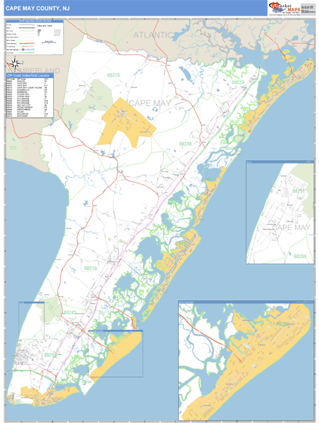 Cape May County New Jersey Zip Code Wall Map