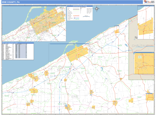 Erie County Pennsylvania Zip Code Wall Map