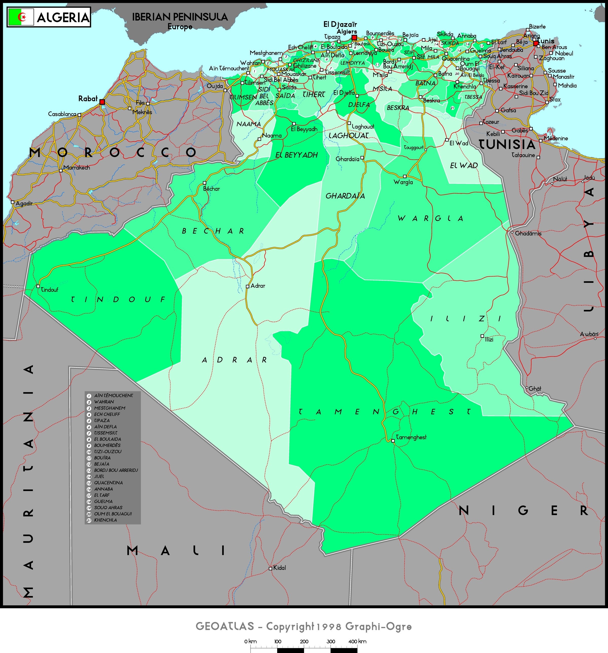 Algeria Political Wall Map