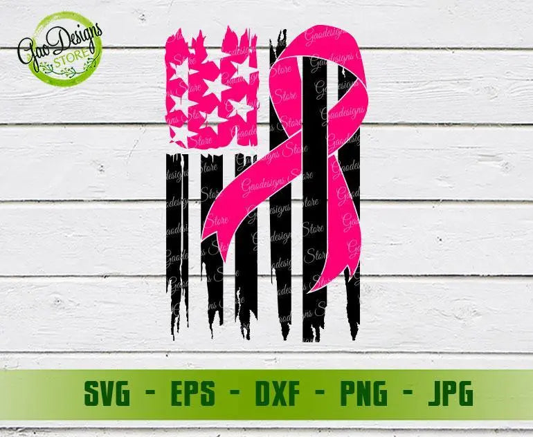 Pink Ribbon Usa Flag Svg Breast Cancer Svg Grunge Flag Svg Breast