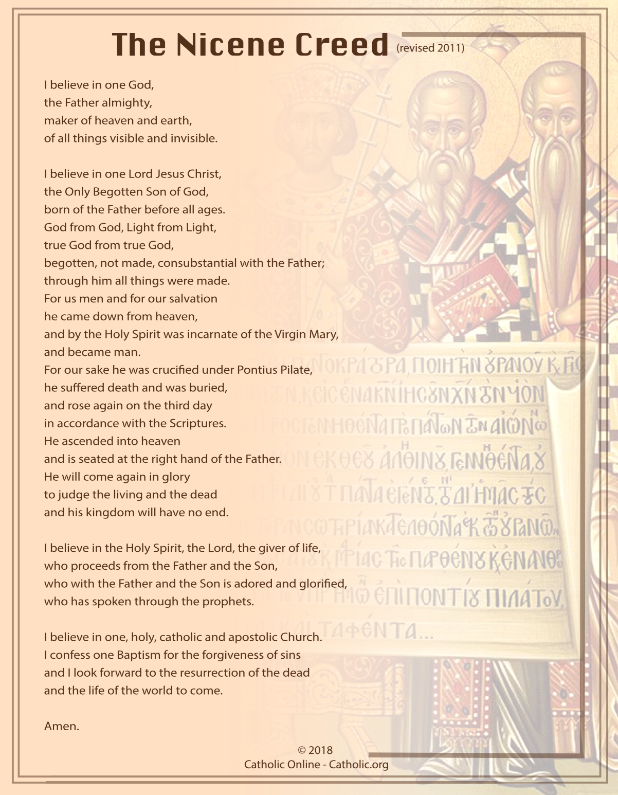 Nicene Creed Catholic Printable