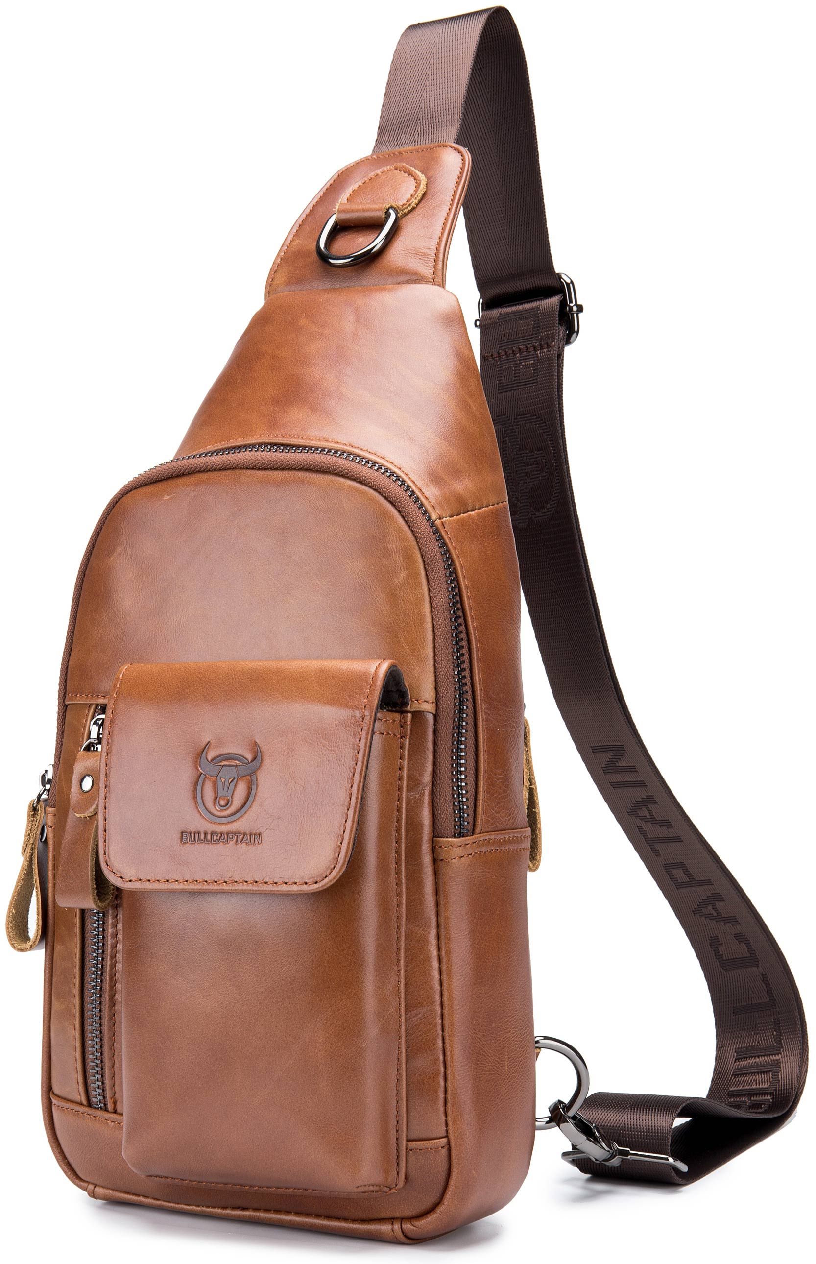 Bullcaptain Genuine Leather Sling Bag For Menfull Grain Leather Casual