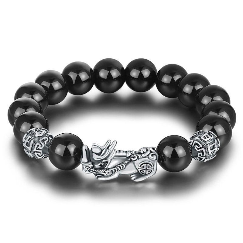 Silver Pixiu Feng Shui Black Obsidian Bracelet Fengshuigallary