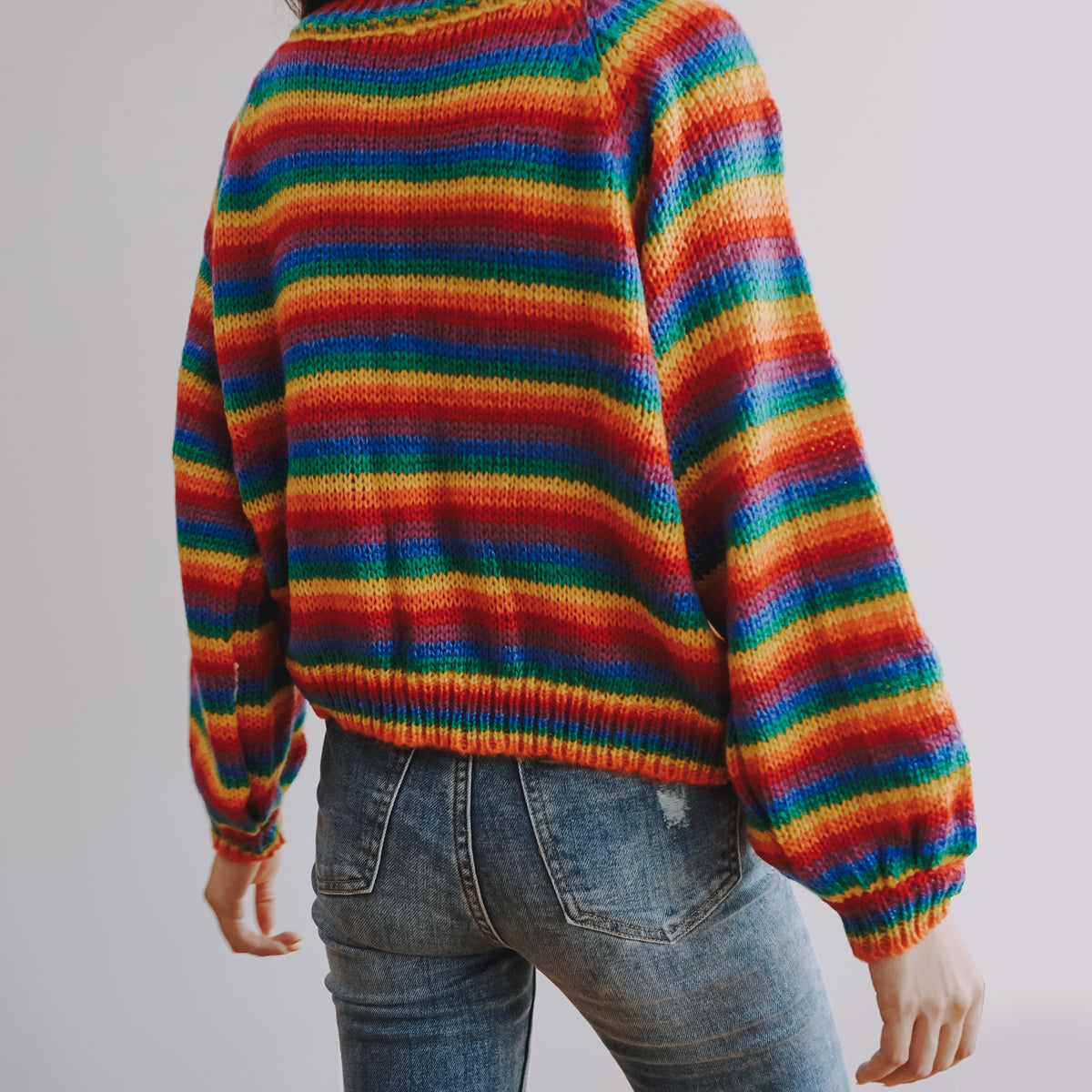 Rainbow Stripe Knit Sweater Multicolor Megoosta Fashion