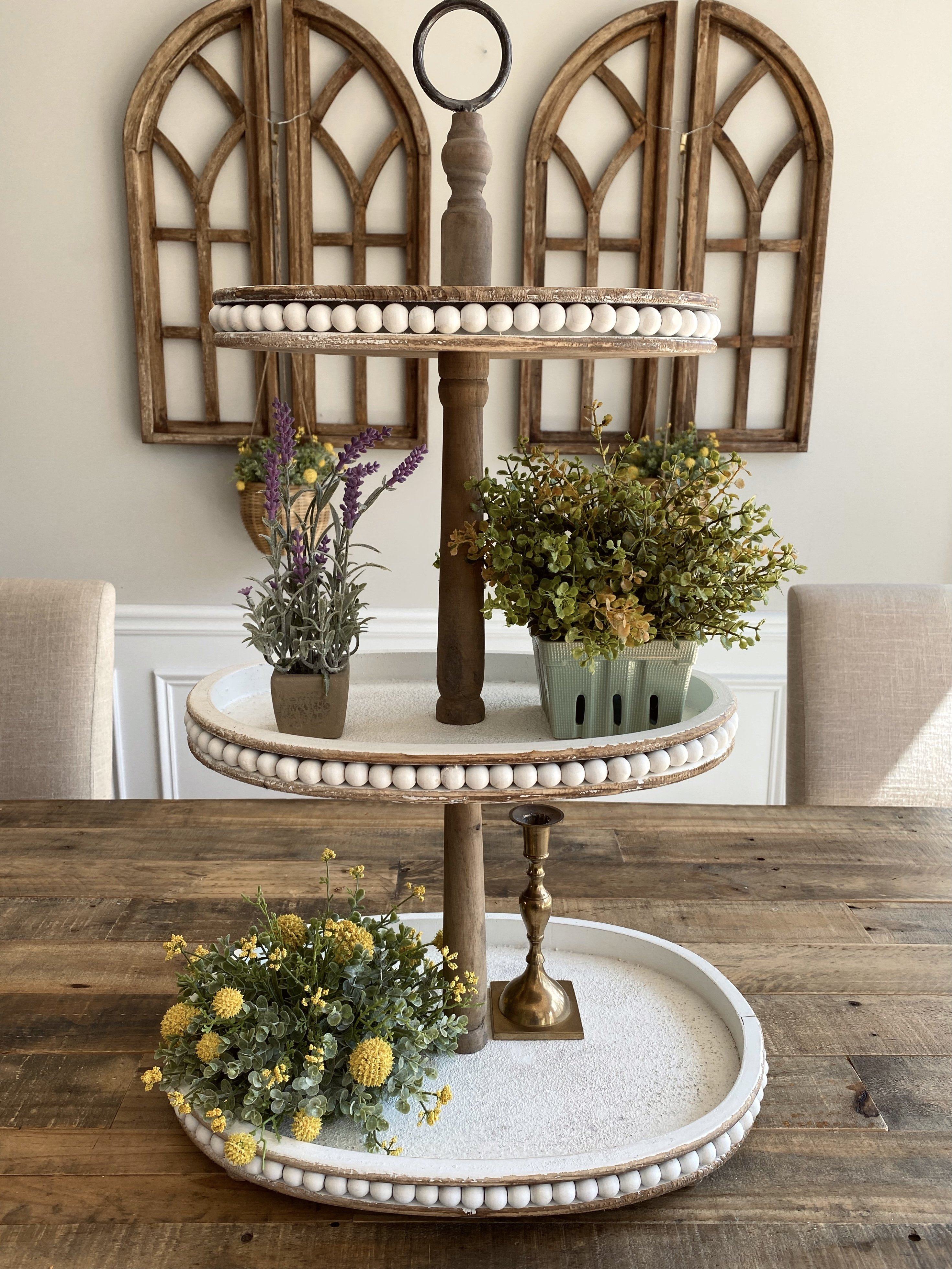 3 Tier Beaded Wood Tiered Tray Homestead City Dwelling