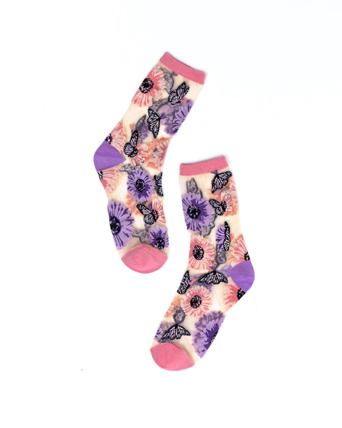 Sunflower Print Sheer Socks Sock Candy