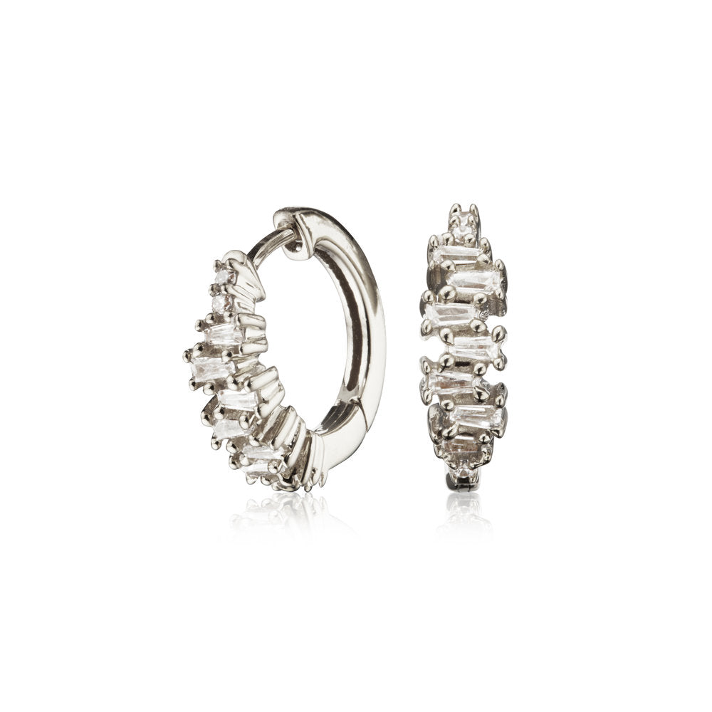 Silver Diamond Style Stacked Baguette Huggie Hoop Earrings Lily And Roo