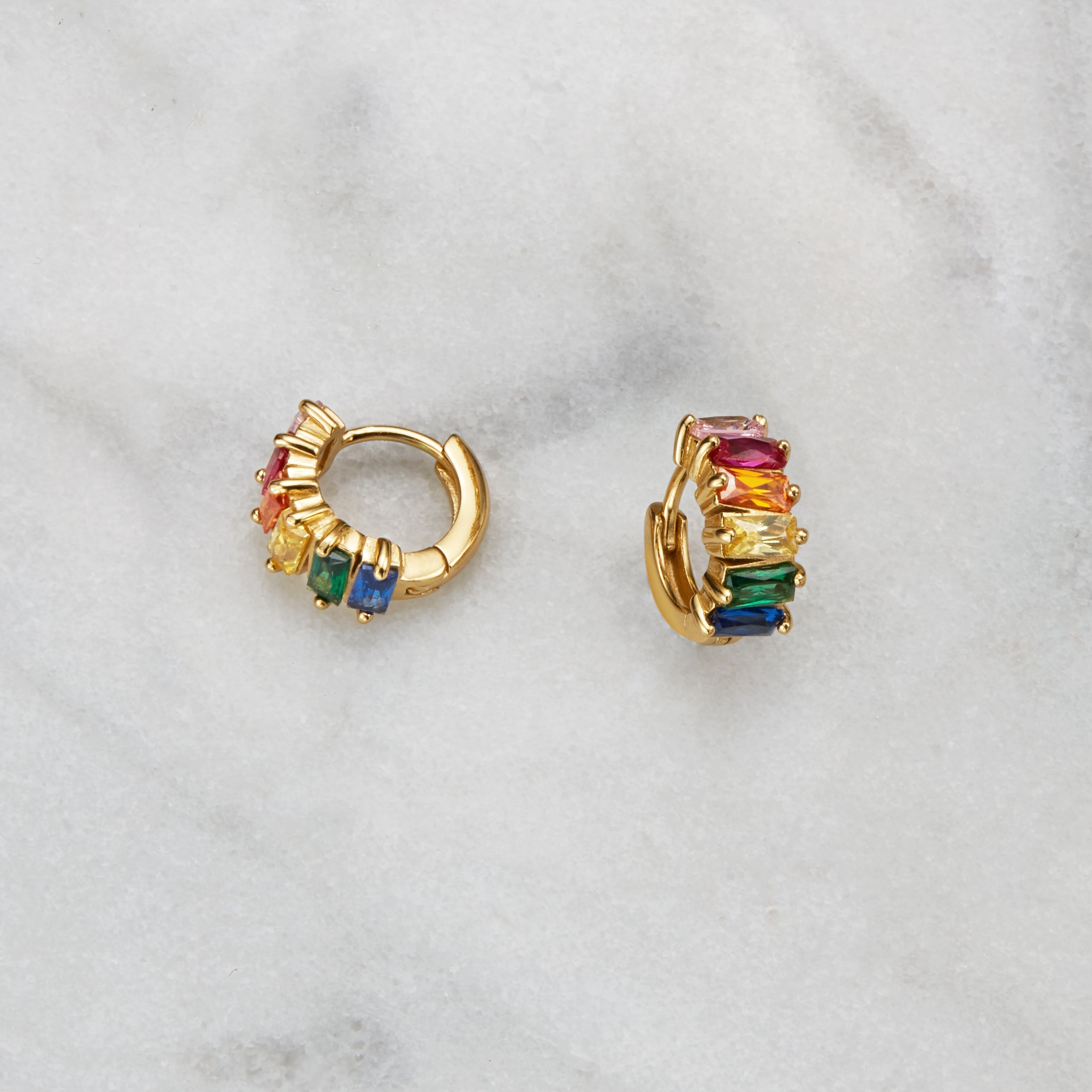 Gold Rainbow Gemstone Cluster Huggie Hoop Earrings Lily And Roo