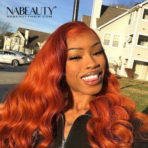 Ginger Orange Body Wave T Lace Front Human Hair Wig Pre Plucked Brazil