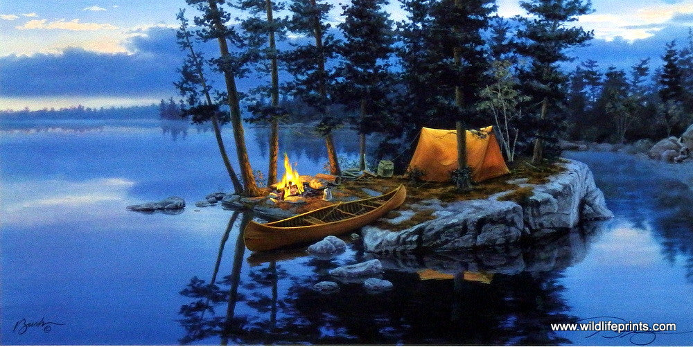 Artist Darrell Bush Unframed Tent Camping Print Rock Island