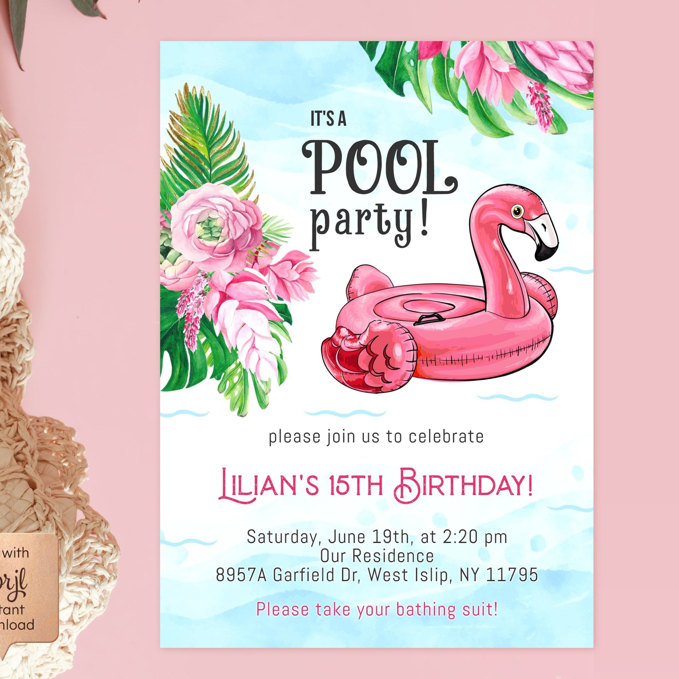 Girls Pool Party Invitation Template Flamingle Invitation Bacheloret