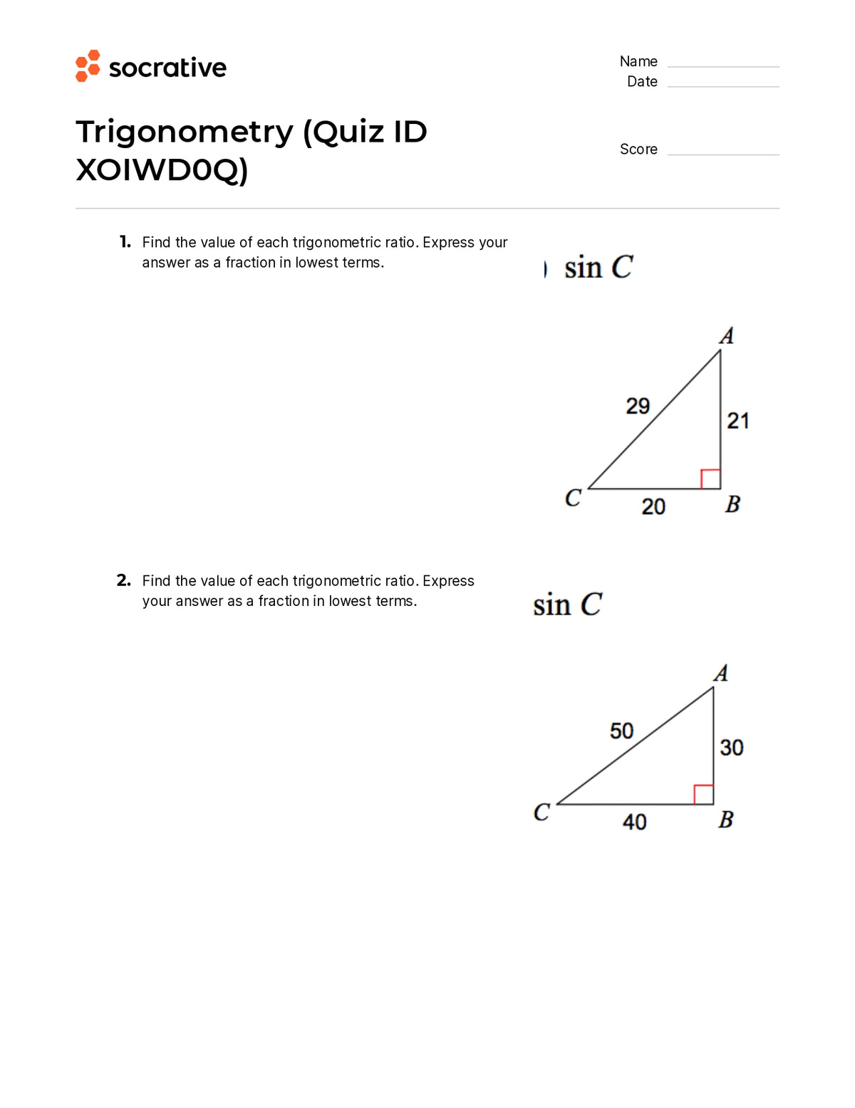 Trigonometry Quiz Shop