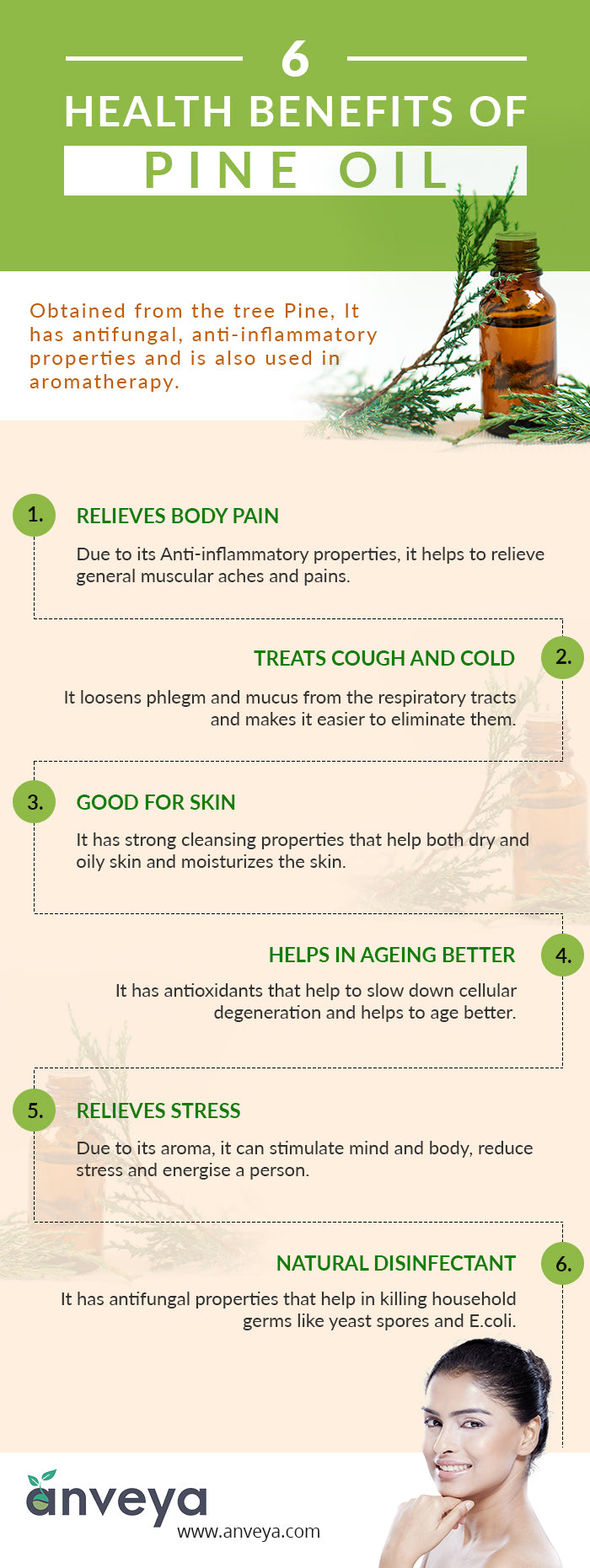 6 Benefits Of Pine Oil Infographic