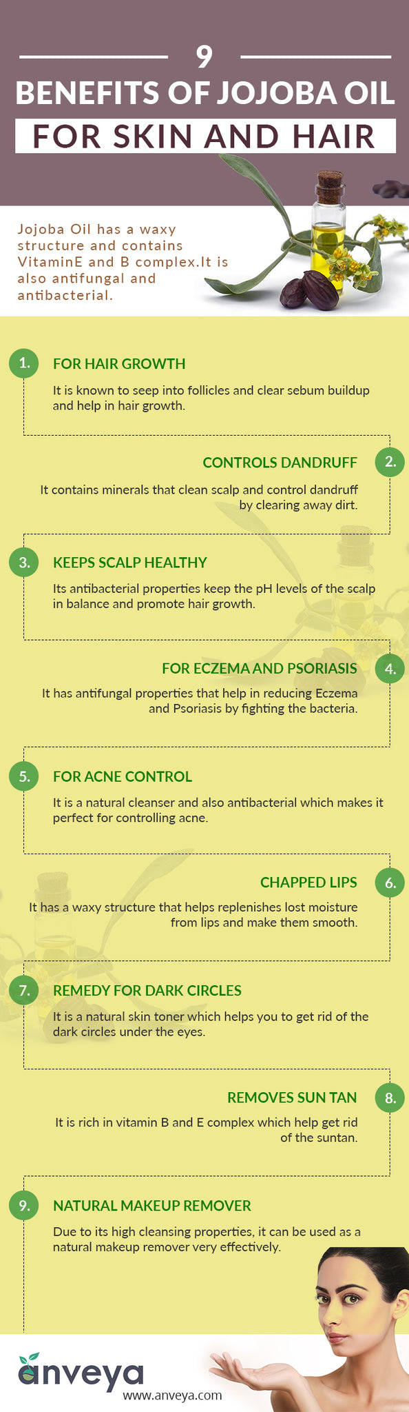 9 Benefits Of Jojoba Oil For Skin And Hair Infographic