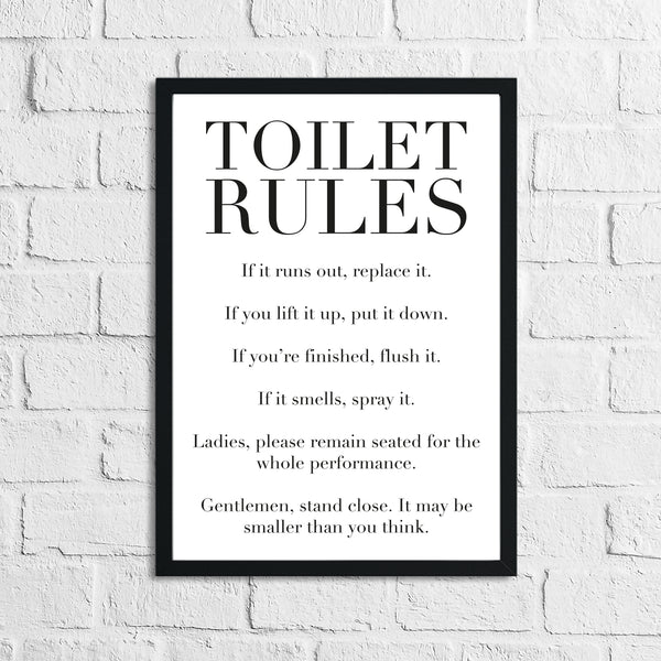 Toilet Rules Funny Humorous Bathroom Wall Decor Print