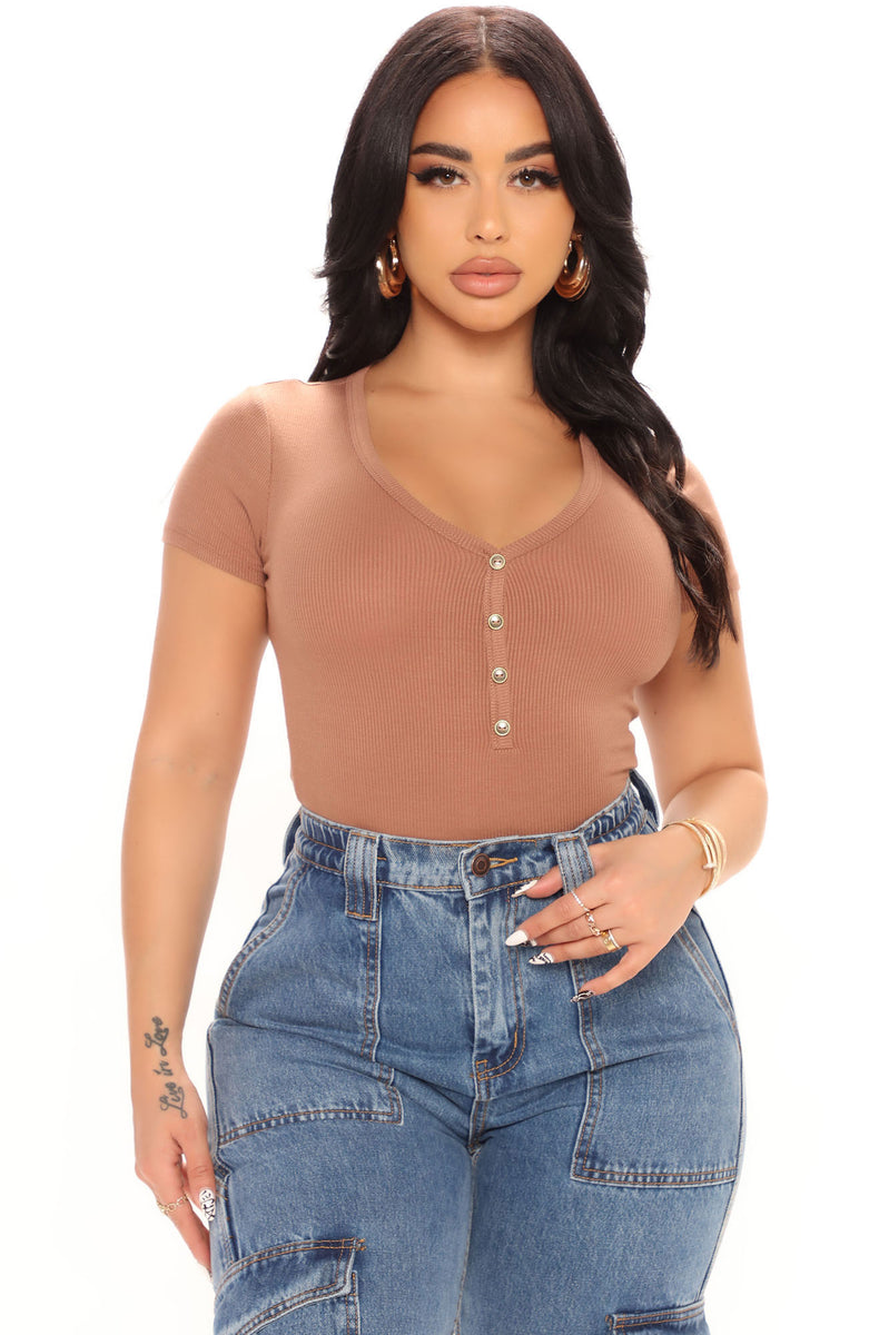 Halsey Ribbed Bodysuit Chocolate Fashion Nova Basic Tops