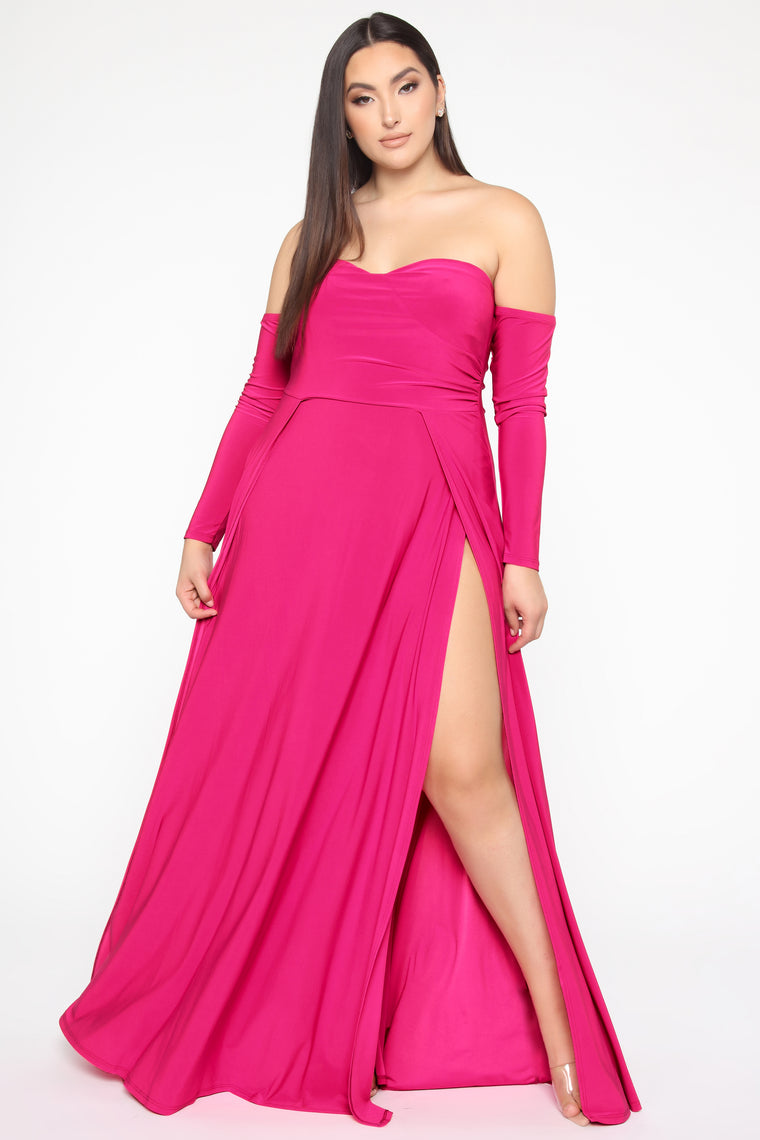 Elegantly Fab Off Shoulder Maxi Dress Magenta