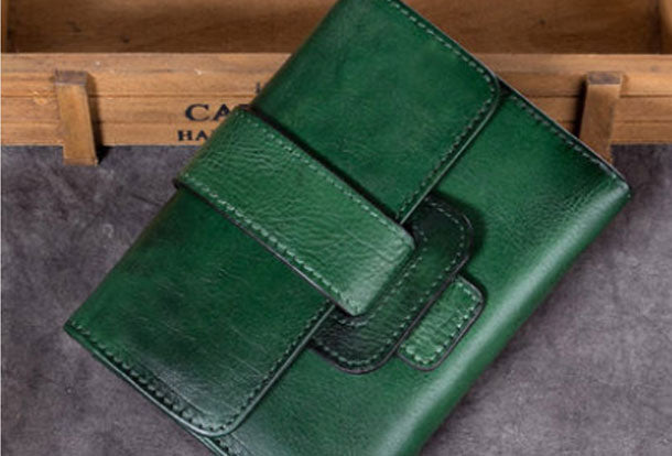 Genuine Leather Wallet Vintage Billfold Wallet Purse For Men Women