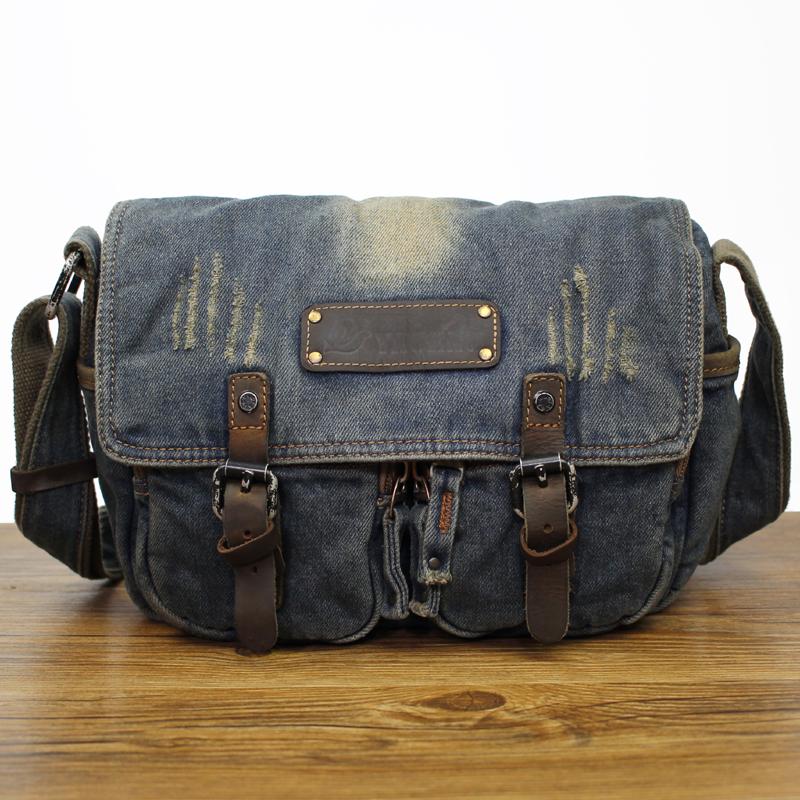 Denim Blue Mens Small Courier Bag Messenger Bag Blue Jean Postman Bag