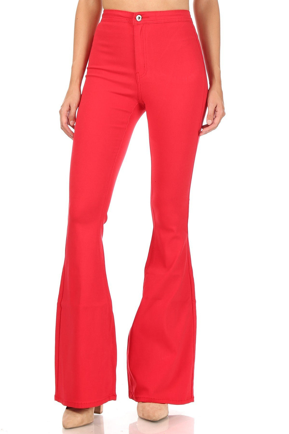 High Waisted Stretchy Red Bell Bottom Jeans