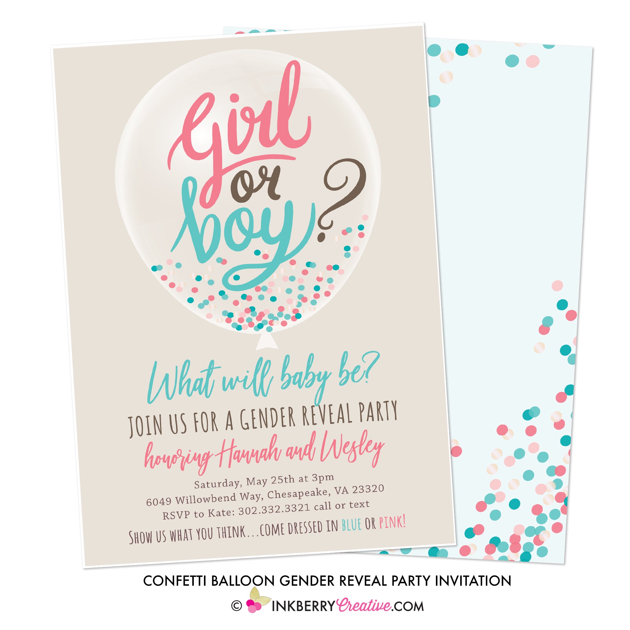 Confetti Balloon Gender Reveal Party Invitation Inkberry Creative Inc