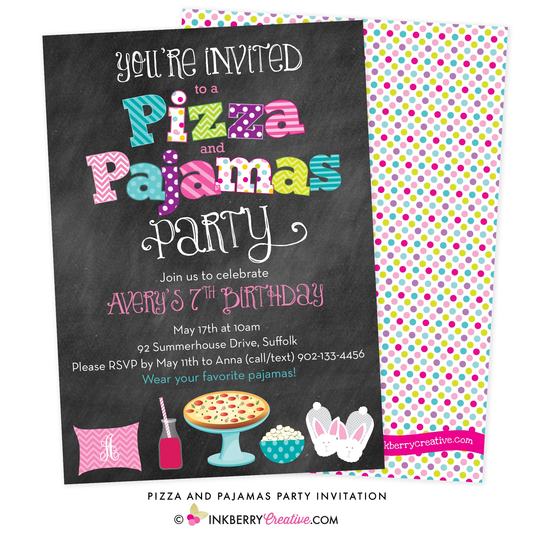 Pizza And Pajamas Party Chalkboard Style Invitation Inkberry Creative