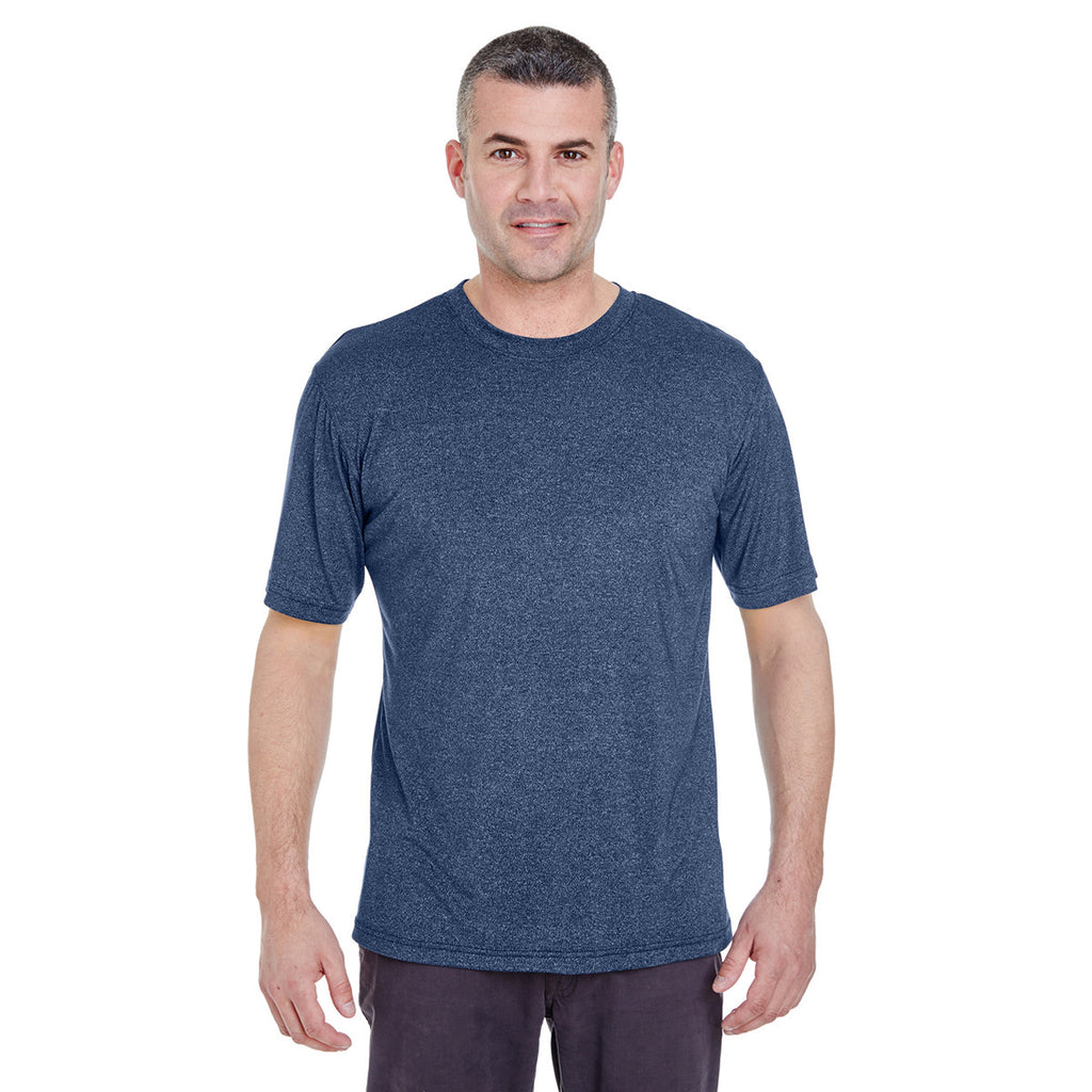 Ultraclub Mens Navy Heather Cool And Dry Heathered Performance T Shirt