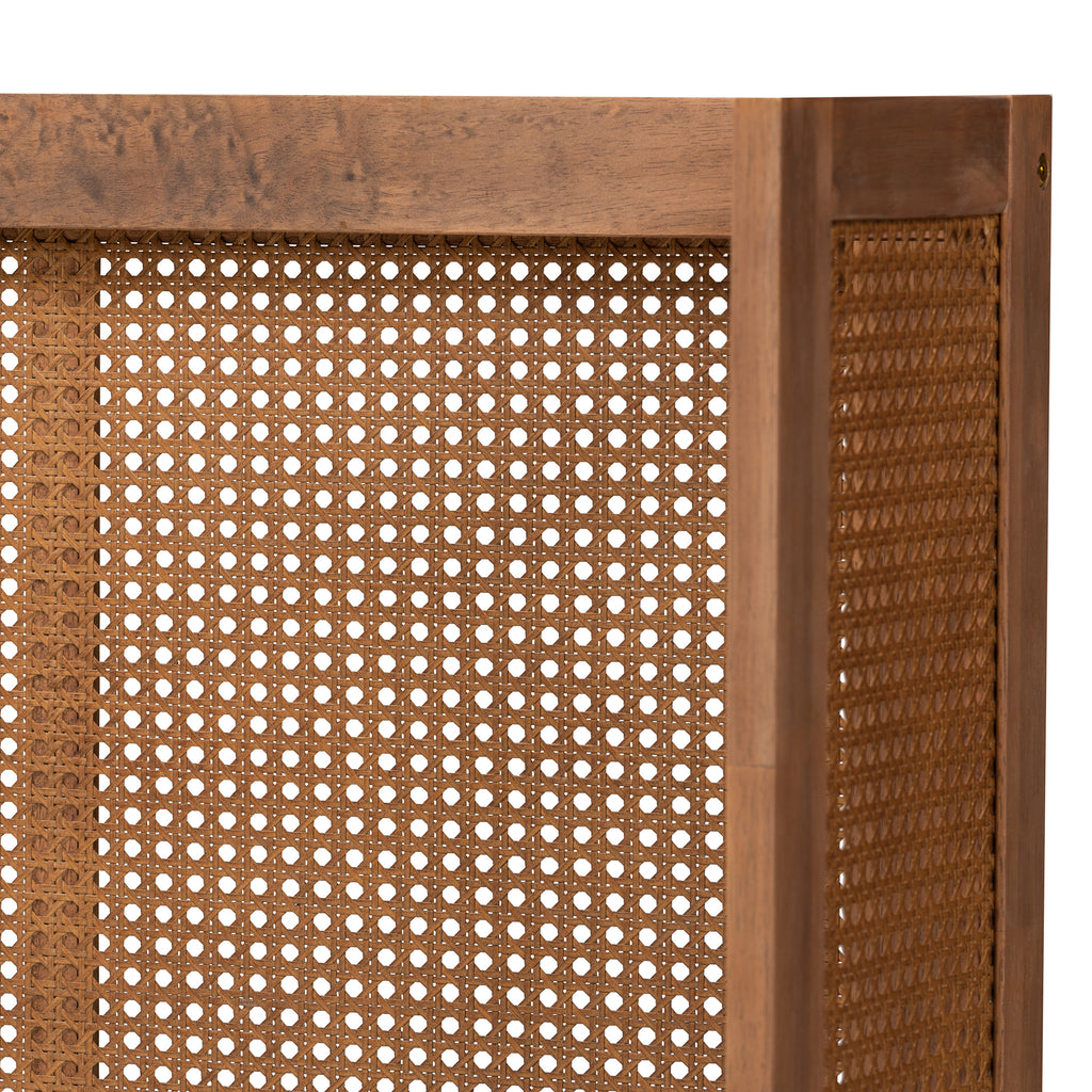 Rina Mid Century Modern Ash Wanut Finished Wood And Synthetic Rattan F