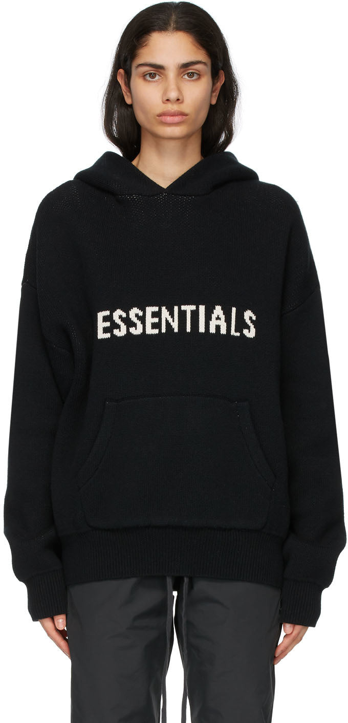 Fear Of God Essentials Pullover Knit Hoodie Black Double Boxed