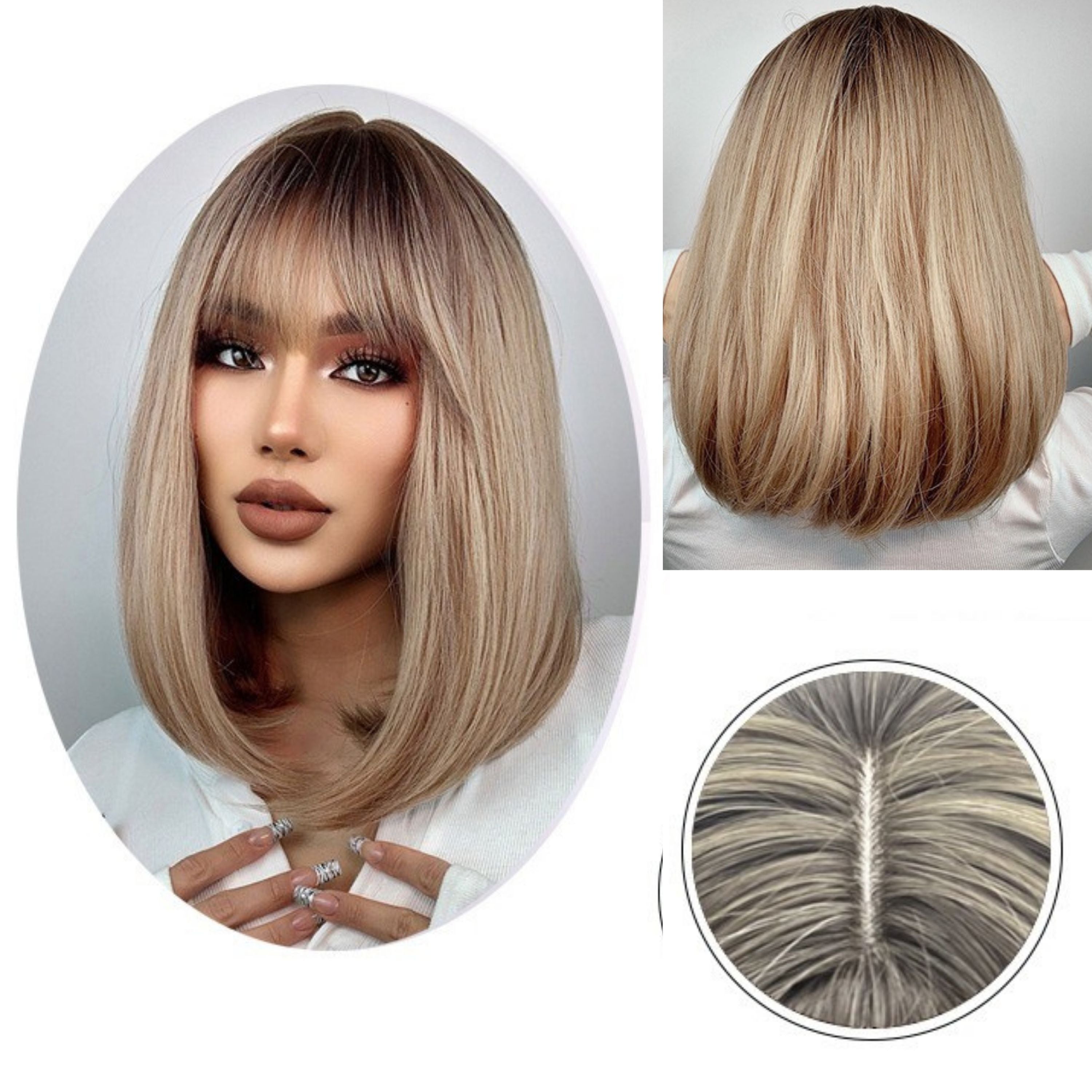 Lace Wig Cabelo Médio Liso Com Franja Polideia