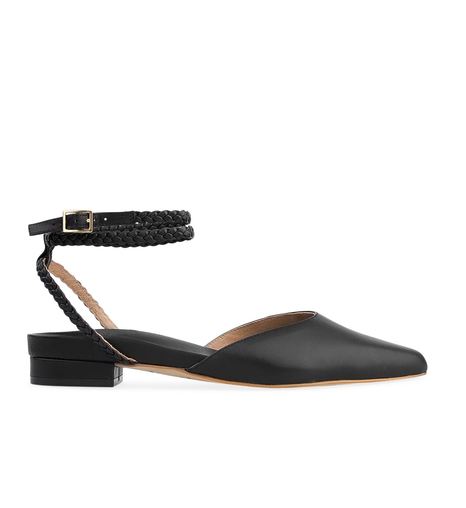 Weaver Black Leather Flats Bared Footwear