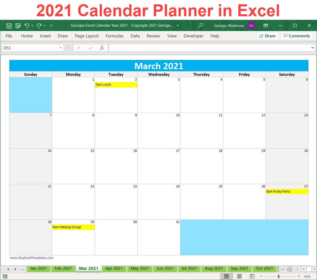 2021 Calendar Printable Excel