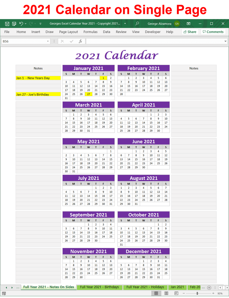 2021 Calendar Printable Excel