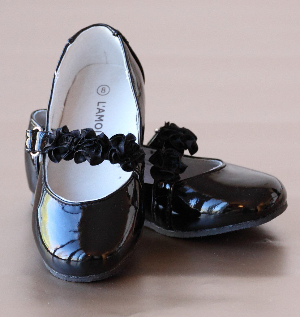 Lamour Patent Black Leather Flower Girl Flats Petit Foot