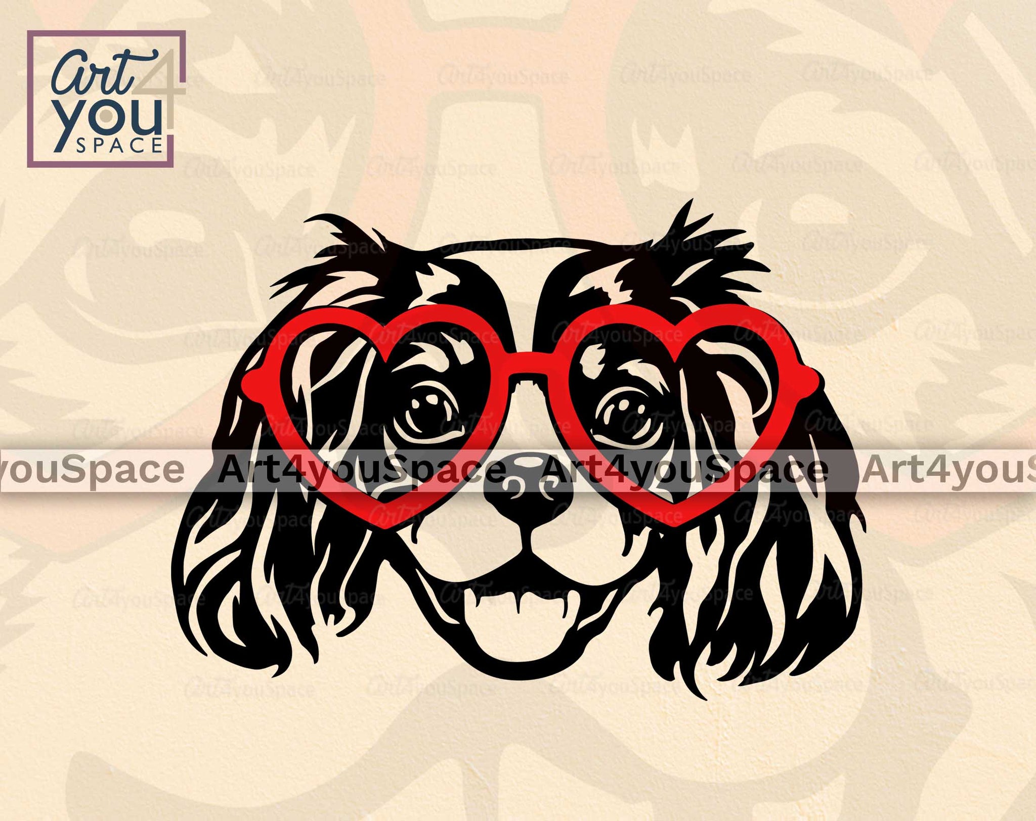 Cavalier King Charles Spaniel Valentine Svg Png Dog Heart Glasses