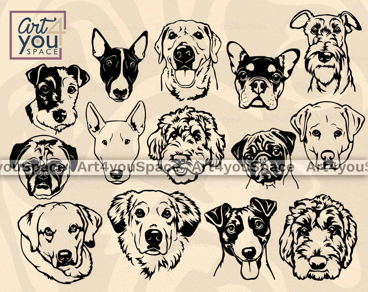 Dog Svg Bundle Dxf Png Dog Face Vector Set Cricut Project Dog Breed