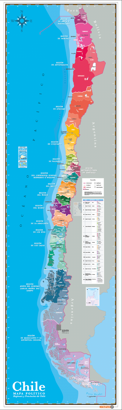 Mapa Político De Chile Editorial Compass