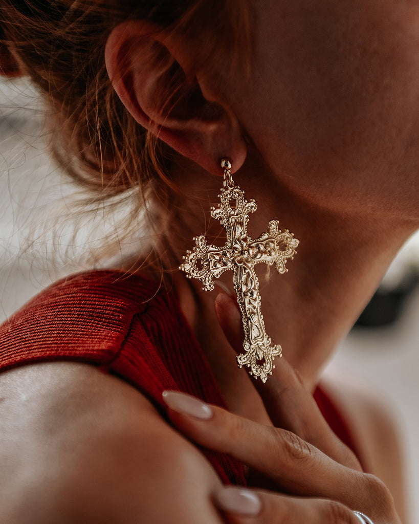 Gabrielle Baroque Cross Earrings Rock N Rose Rock N Rose