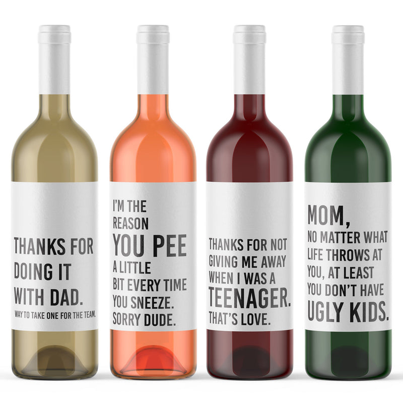 4 Funny Wine Bottle Labels For Mom T Thanks For Doing It With Dad