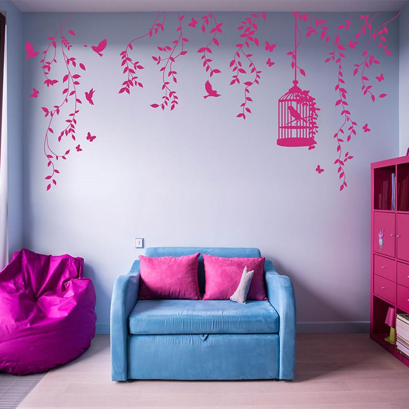 1pc Tree Animals Sun Wall Sticker Decal Flying Bidrs Birdcage Diy Art