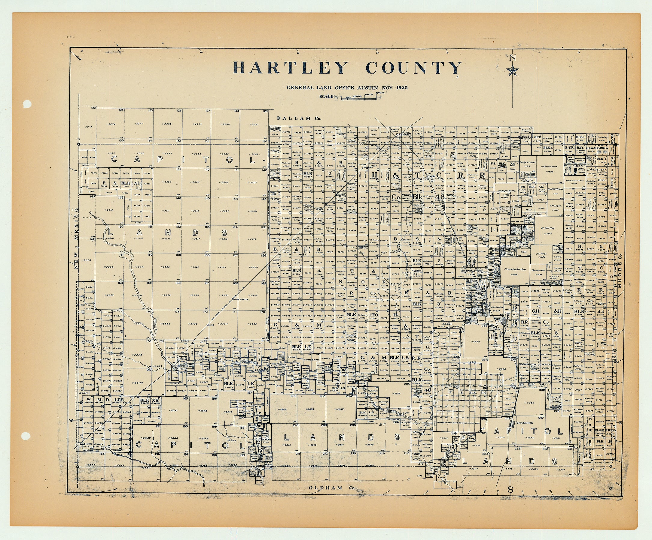 Hartley County Texas General Land Office Map Ca 1926 The