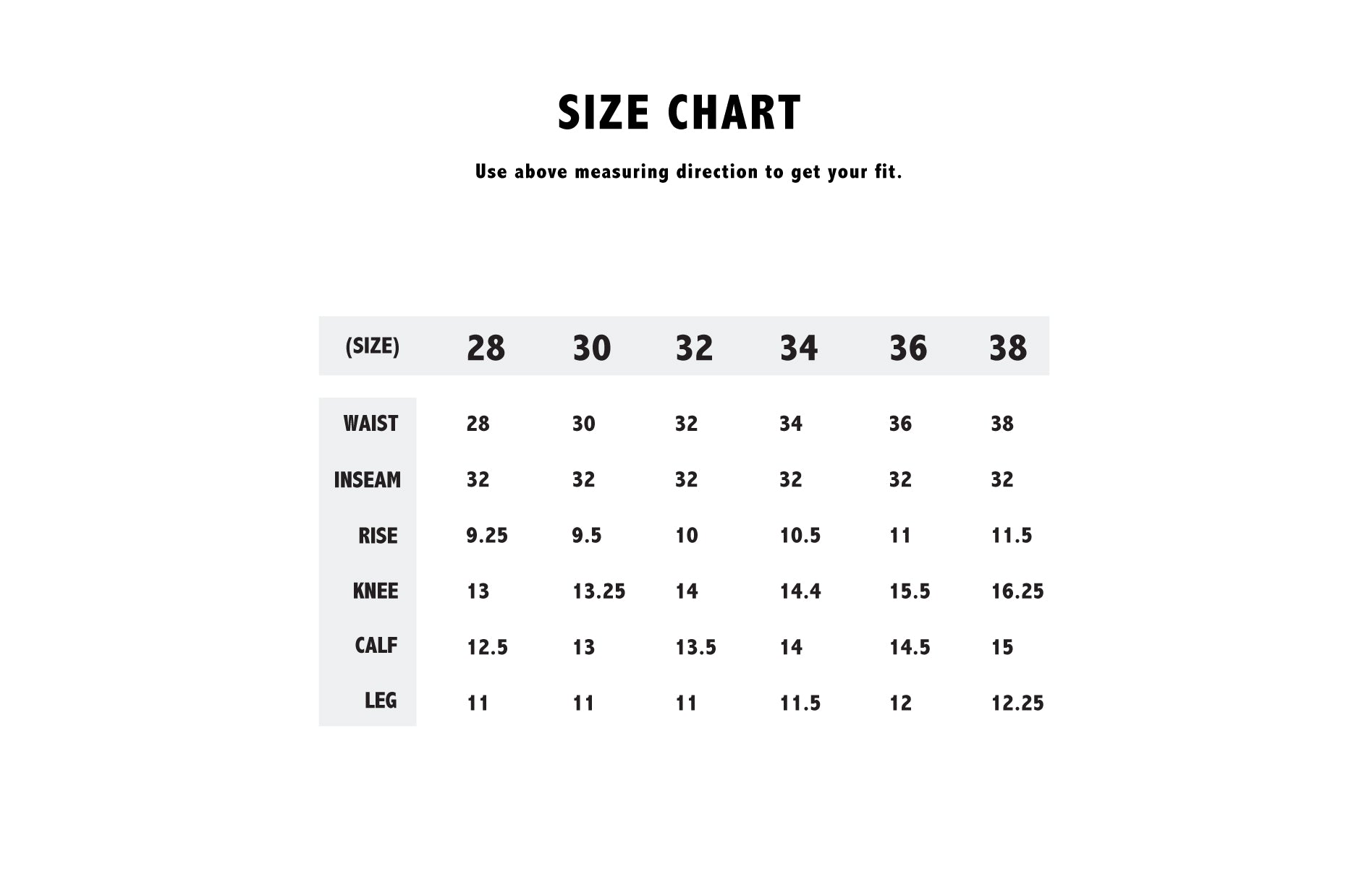 Jean Sizing Chart